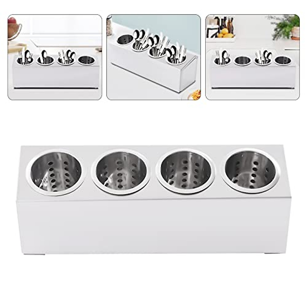 DNYSYSJ Silverware Organizer,4-Holes Flatware Organizers Stainless Steel Cylinder Flatware Silverware Utensil Holder Organizer Caddy,for Kitchen,Shops, Restaurants,Hotels,Drying Rack for Silverware