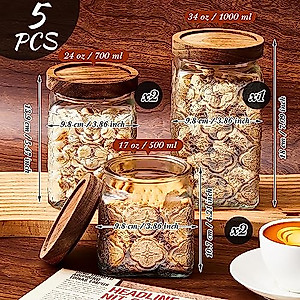Gerrii 5 Pcs Vintage Glass Food Storage Containers 17/24/34 oz Glass Jar with Lid Begonia Pattern Glass Airtight Candy Jar Food Jars Canisters for Kitchen Counter Pantry Coffee Tea Beans (Square)