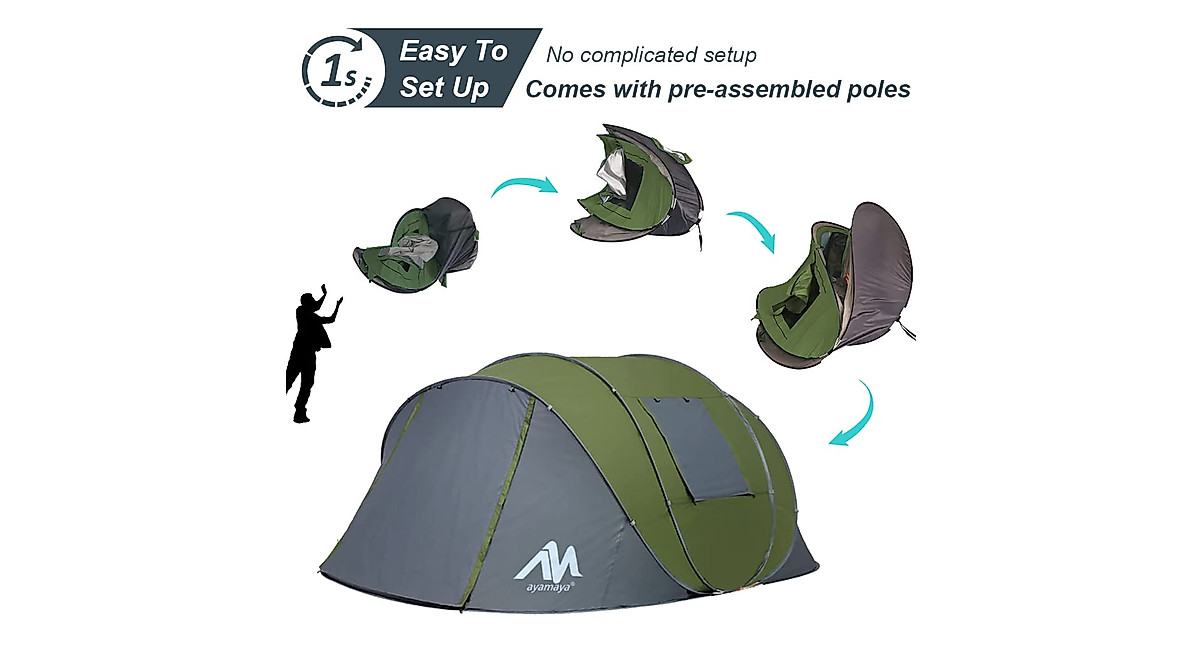 AYAMAYA 6 Person Pop Up Camping Tent - Easy Setup & Waterproof