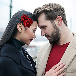 6 Pcs Rose Hair Clip Flower Hairpin Rose Hair Clip Comb Flower Hairpin Rose Brooch Floral Clips Mexican Rose Hair Accessories for Women Wedding Party Mother's Day(Red)