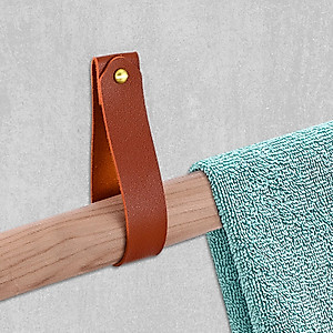 cobee 8 Pcs PU Leather Wall Hooks, 1 x 4.7 in Wall Hanging Straps Leather Curtain Rod Holder Wall Mounted Towel Hanger Loop for Bedroom Bathroom Kitchen(Brown)
