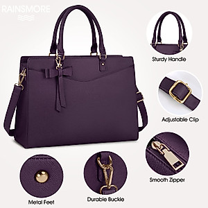 RAINSMORE Laptop Bag for Women 15.6 Inch PU Tote Bag Business Work Bag Waterproof Briefcase Computer Tote Lightweight Handbag Shoulder, Dark Purple