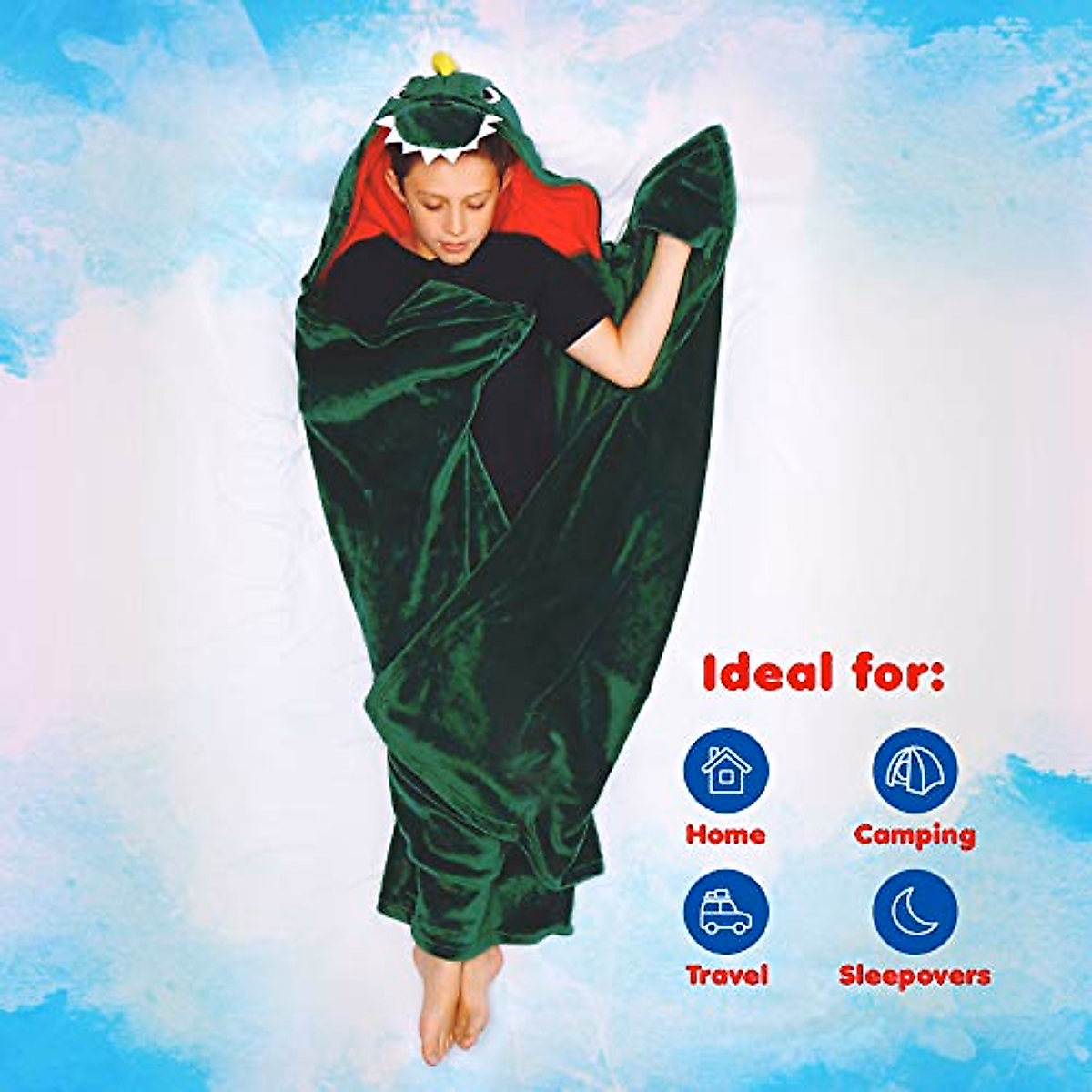 Silver Lilly Dinosaur Wearable Hooded Blanket - Soft Fleece Animal Wrap Around Dress-Up Costume Throw Blanket Cloak for Kids