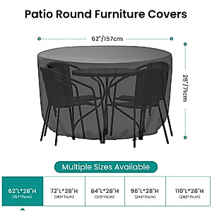 Mrrihand Round Patio Furniture Cover, Waterproof Heavy Duty 600D Outdoor Table Covers Anti-Fading Cover for Outdoor Furniture Set, 110"DIAx28"H, Black