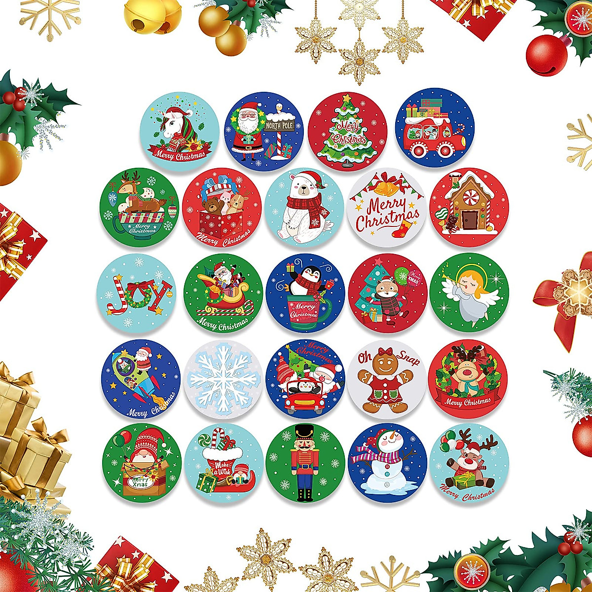 HOWAF Christmas Stickers, 96pcs Assortment Holiday Sticker Round Xmas Label Stickers Gift Stickers Kids Stickers for Crafts, Scrapbooking, Card Making, Christmas Party Supplies, 24 Patterns, 4cm