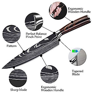 MDHAND Professional Kitchen Chef Knife Set, High-Carbon Stainless Steel Chef Knife Set, Chef Knife, Butcher knife, Bread Knife, 8 Piece Knifes set