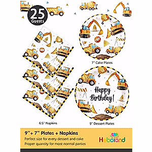 Heboland Construction Birthday Party Supplies Plates and Napkins Set for 25 Guests, Construction Theme Party Decorations for Boys Kids