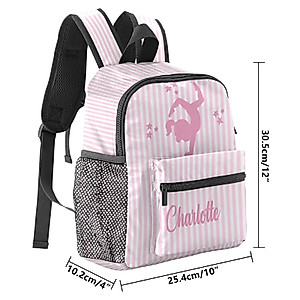 Grandkli Gymnastic Striped Pink Personalized Kids Toddler Backpack for Boys Girls ,Custom Mini School Backpack Bags Kindergarten, 10''(L) x 4''(W) x 12''(H)