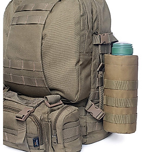 Tactical Molle Water Bottle Pouch Military Drawstring Open Top & Mesh Bottom Travel Water Bottle Holder Bag Tactical Hydration Carrier (Tan)
