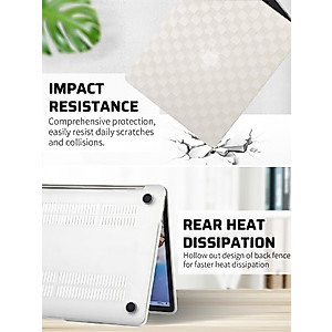Seorsok Compatible with MacBook Air 13 Inch Case2022 2021 2020 2019 2018 Release A1932 A2179 M1 A2337 Touch ID,Elegant Leather Plastic Hard Shell Case Transparent Keyboard Cover,Beige PVC Grid