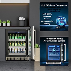 MGMEDOS Beverage Refrigerators 24 Inch Built-in Freestanding Stainless Steel Mini Fridge Beverage Cooler (Glass Door)