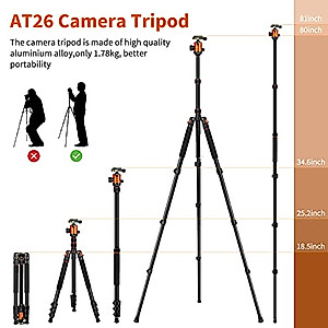 VICTIV Camera Tripod 81 inches Monopod, Heavy Duty Tripod for DSLR, Professional Aluminum Tripod with 360 Degree Ball Head and Carry Bag for Travel and Photograghy, Compatible with Canon Nikon Sony