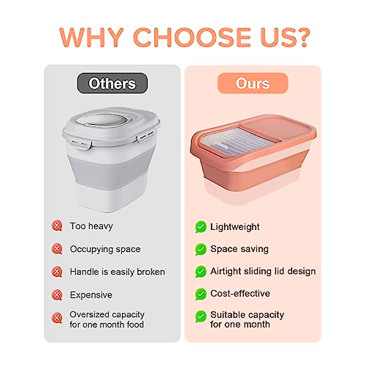 DDMOMMY 10-13 Lbs Dog Food Storage Container, Collapsible Dog Food Container with Sliding Lid, Scoop and Silicone Dog Bowl, Pet Food Storage Containers Dry Food for Dog, Cats and Other Pets (Red)