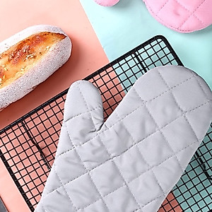 Kitchen Oven Mitts Heat Resistant Gloves Cotton Premium Non-Slip (Pink)