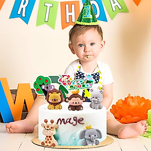 Jungle Safari Animal Cake Toppers – Lion Giraffe Monkey Hippo Elephant for Baby Shower