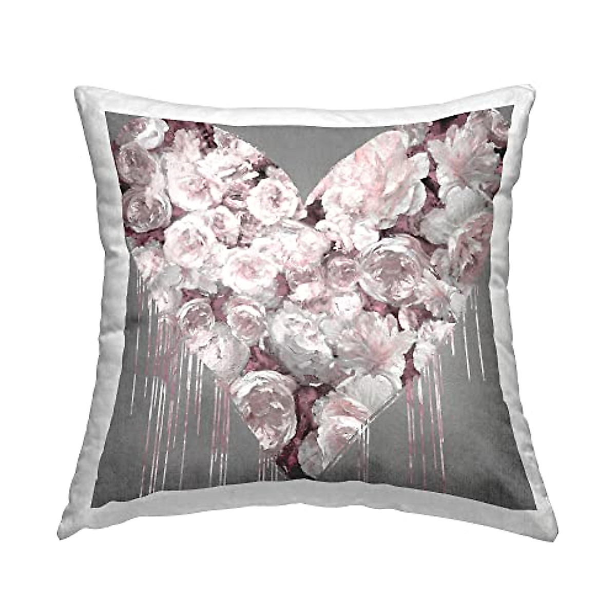Stupell Industries Romantic Pink Roses Urban Drip Heart Shape Design by Lindsay Rodgers Throw Pillow, 18 x 18