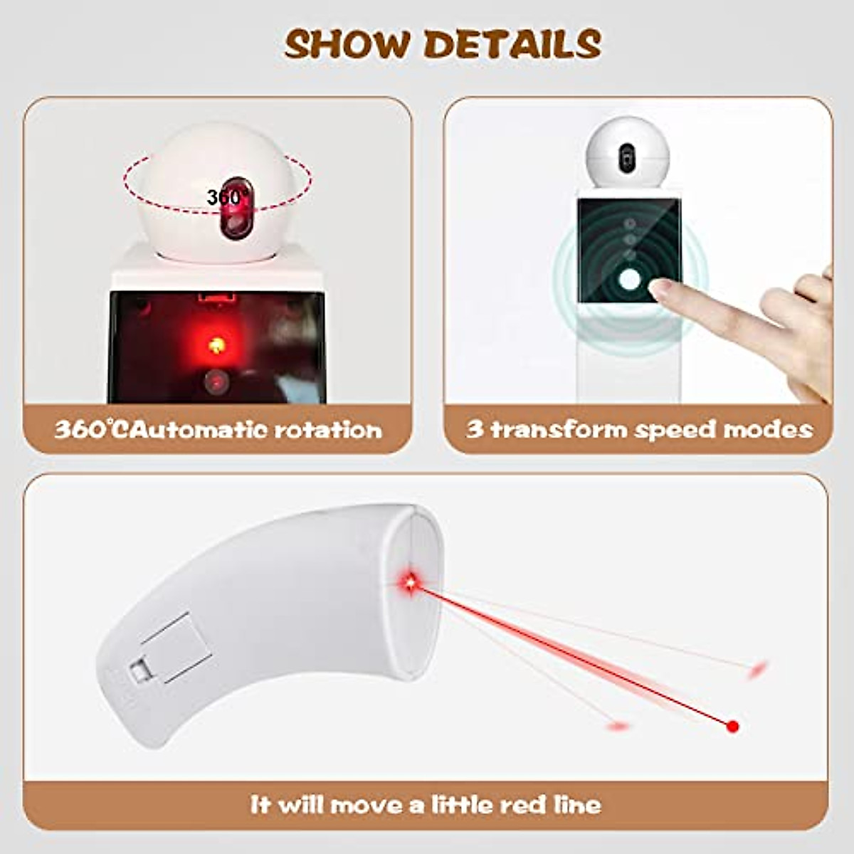 PKNOVEL Automatic Cat Toy Interactive Cat Toys- Rechargeable Random Move Interactive Glowing Cat Toy, Interactive Cat Toy for Indoor Kitten/Dog/Puppy, Handle Control Cat Red Dot Exercise Toy