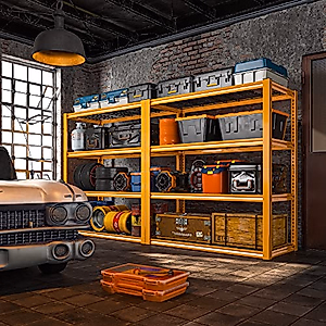 REIBII Garage Shelving Heavy Duty Garage Storage Shelves 2240LBS Large Wide 4 Tier Adjustable Metal Heavy Duty Shelving Wire Shelving Unit Garage Shelves Basement Yellow 39.3" W x 19.6" D x 59.9" H