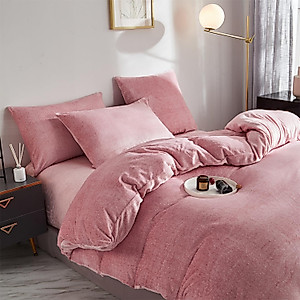 YASMENG Fluffy Velvet Duvet Cover Set Blush Pink Queen Size Fall Winter Soft Warm Flannel Comforter Cover Girls Pink 90" x 90" Luxury Cozy Plush Fleece Reversible Bedding Duvet Cover Set Pale Pink