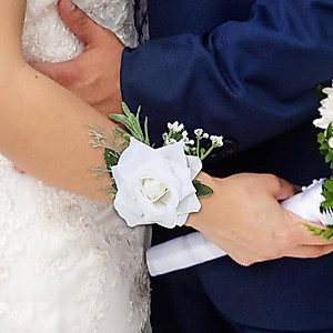Latious White Wrist Corsage Prom Wedding Corsages Bridesmaids Hand Floral Decor for Women