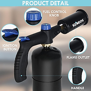 SemLos Powerful Cooking Propane Torch - Adjustable Flame - Sous Vide - Flamethrower Gun for BBQ Searing Steak, Creme Brulee, Campfire Charcoal Starter(Propane Tank Not Included)