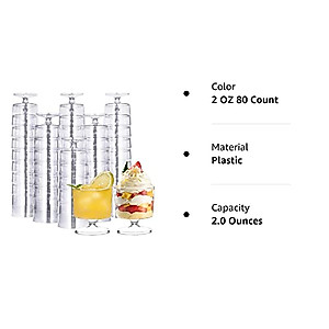 HyHousing 80 Pack Dessert Cups, Hard Disposable Shot Glasses Plastic Drink Glasses Ideal for Home Daily Life Party Wedding Drinking Dessert Ice Cream (2 Oz)