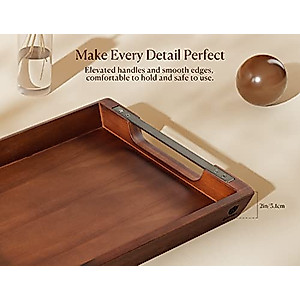 Dofira Acacia Wood Serving Tray with Metal Handles, 17x13in Food Drinks Tray for Coffee Table, Breakfast, Dinner & Bar, Rustic Decorative Storage Tray for Ottoman, Kitchen, Bedroom (Gift Packaging)
