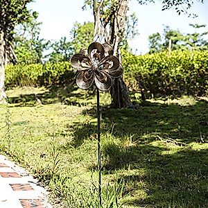 Solar Wind Spinner Magnolia Multi-Color Seasonal LED Lighting Solar Powered Glass Ball with Kinetic Wind Spinner Dual Direction for Patio Lawn & Garden