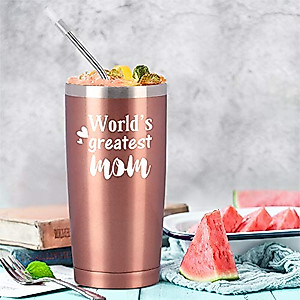 Cpskup Mother's Day Gifts-World's Greatest Mom Travel Tumbler Cupcake Socks Set, Mother's Day Birthday Gifts for Mom Mother Mama New Mom, 20oz Insulated Stainless Steel Tumbler with Lids, Rose Gold