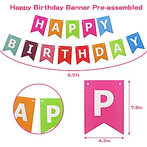 RUBFAC Rainbow Birthday Decorations Set, Colourful Happy Birthday Banner, Tissue Paper Pompoms, Circle Dots Garland and Paper Tassels Garland for Birthday Party Decorations