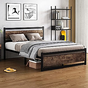EKRISON King Size Bed Frame with Wooden Headboard, No Box Spring Needed, Heavy Duty Metal Bed Frame, Strong Slat Support, Mattress Foundation, Twin XL/Queen/King (King)