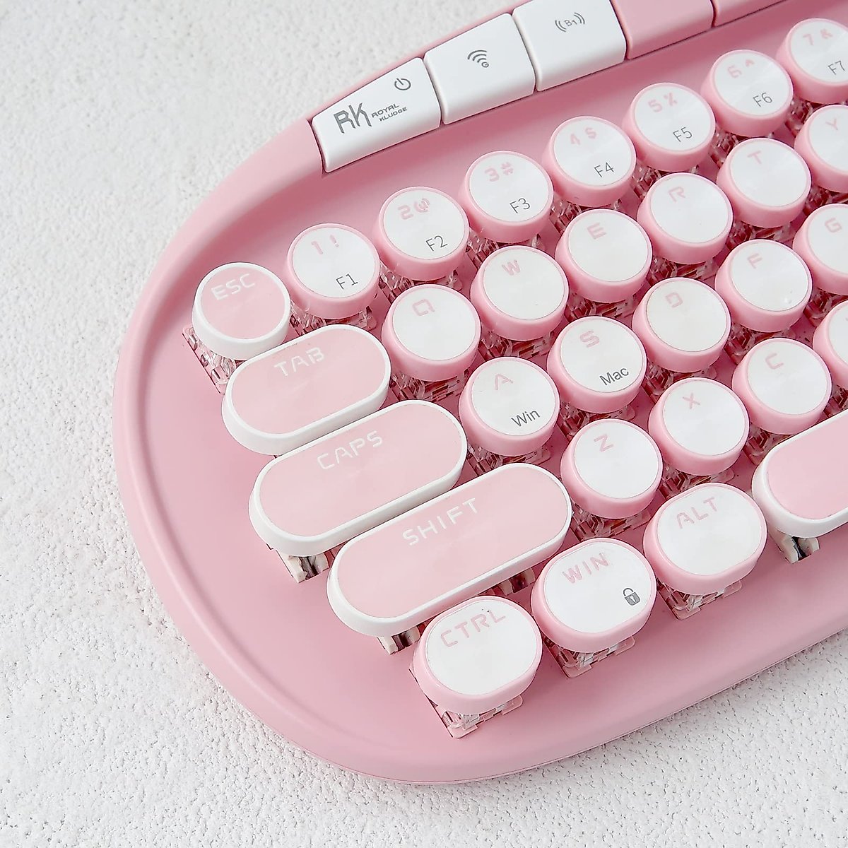 RK ROYAL KLUDGE RK838 Pink Wireless Keyboard, Retro Typewriter Keyboard BT/2.4G/Wired Mode, 75% RGB Hot Swappable Gaming Keyboard with Round Keys 10 Buttons, Pink Switch