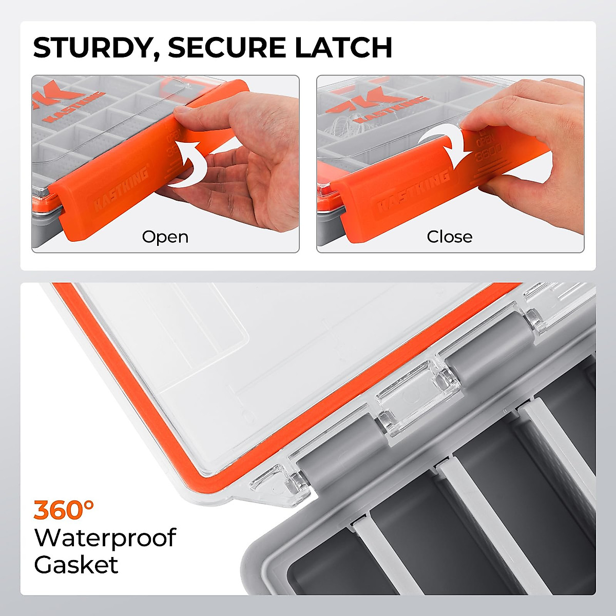 KastKing HyperSeal Waterproof Tackle Box, 3600 and 3700 Tackle Trays, Fishing Tackle Box Organizer with Removable Dividers, Lure Box and Terminal Tackle Storage