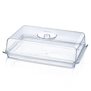 Fonteme Rectangular Acrylic Serving Tray with Dome Lid - Clear | 100% BPA-Free Acrylic Tray | Versatile Storage and Display Solution for Banquets, Parties, and Home Use | Trays for Serving Food