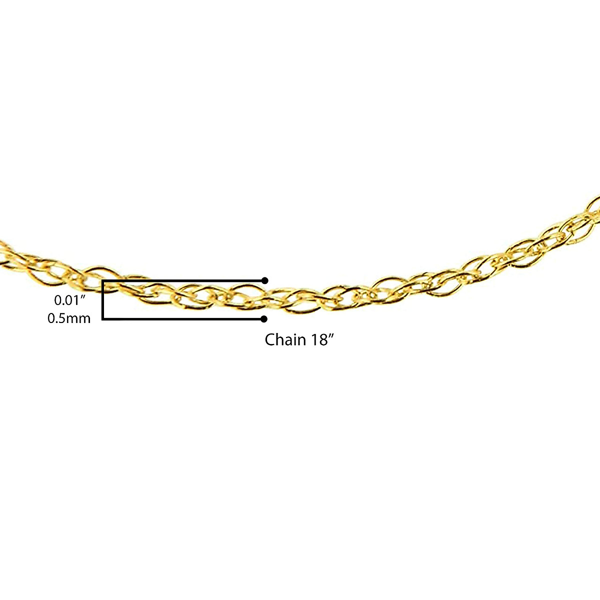 Haus of Brilliance Solid 10K Yellow Gold 0.5mm Slim and Dainty Unisex 18" Rope Chain Necklace