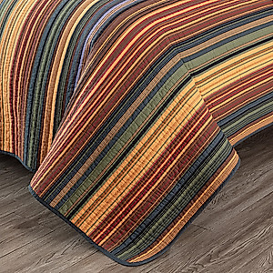 Chezmoi Collection Avery 3-Piece Multi-Color Striped 100% Washed Cotton Quilt Set King Size