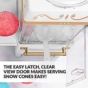 Nostalgia SCM525WH Vintage Countertop Snow Cone Maker Makes 20 Icy Treats, Includes 2 Reusable Plastic Cups & Ice Scoop – Ice White, 8 Oz