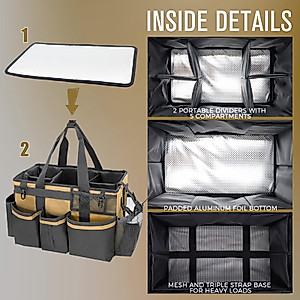 SCAVATA Large Wearable Cleaning Caddy Bag, Cleaning Supplies Organizer with Handles & Shoulder Straps for Housekeepers, Under Sink & Car Cleaning Tool Organizers Bags with Multiple Compartments (Tan)