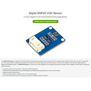 Digital SGP40 VOC (Volatile Organic Compounds) Gas Sensor for Easy Integration Into Air Treatment Devices and Air Quality Monitors, I2C Bus Compatible with Raspberry Pi/STM32