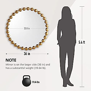 MADISON PARK SIGNATURE Wall Décor Marlowe Metal Spherical Frame Round Mirror for Living Room - Home Accent, Ready to Hang Bedroom Decoration, 36" Diameter, Gold