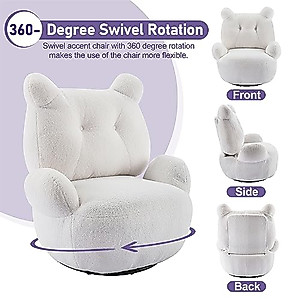 PIRIK 360° Swivel Accent Chair Teddy Short Plush Recliner Chair Particle Velvet Vanity Chair Armchair Swivel Barrel Chair Comfy Cute Chair for Living Room, Hotel, Bedroom, Office, Lounge (White)