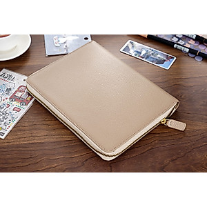 Moterm Zippered Leather Cover for A5-Notebooks - Fits Hobonichi Cousin, Stalogy and Midori MD Planners (Pebbled-Taupe)