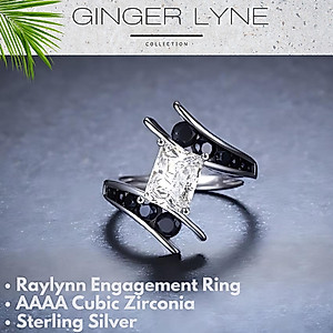 Raylynn Solid Sterling Silver Black CZ Engagement Wedding Bridal Ring Ginger Lyne Black Tie Collection Size 7