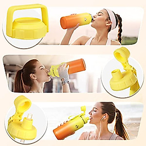 Insulated Water Bottle, ALongSong 32oz Stainless Steel Water Bottles with Bouncing Straw, Non-Slip Silicone Bottom, Keeps Hot and Cold, Leakproof Sports Water Bottle, Wide-Mouth Sports Canteen(Yellow)