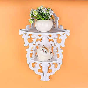 Yosoo Corner Shelf, 2 Tier Wall-Mounted Carved Home Bathroom Corner Shower Storage Shelf White Corner Display Rack