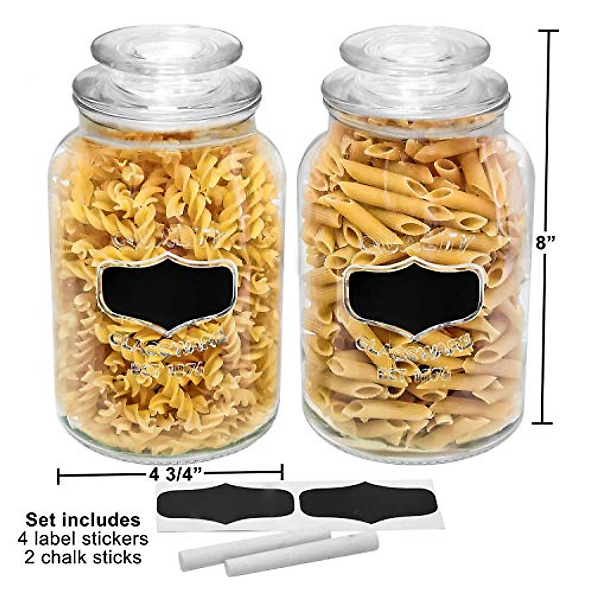 estilo Round Glass Canister Jars With Airtight Lids Ideal for Cookies, Candies, Cereal, Includes Chalkboard Labels And Chalk-1/2 Gallon (Set of 2), Clear