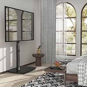 Rfiver Swivel TV Floor Stand with Mount for Apple TV/Roku Ultra, Universal for 32-65 Inch LCD LED Flat Screen, Height Adjustable TV Mount Stand with Shelf, Space Saving Corner TV Stand for Home Office