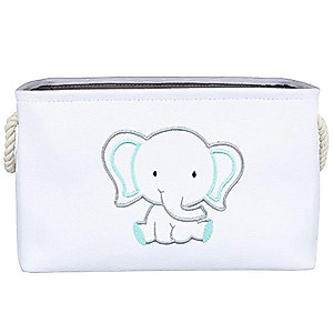 APPLE PIE ORDER Storage Basket with Embroidery, Foldable Animal Toy Storage Bins/Cube/Box/Organizer for Kids, Boys and Girls Room, Baby & Nursery. (Elephant)