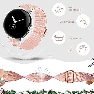 2 Pack Stretchy Nylon Compatible for Google Pixel Watch 2 /Pixel Watch Band, Replacement Soft Braided Sport Elastic Wristbands Accessories Women Men Straps for Pixel Watch 2/1,Pink+Wine