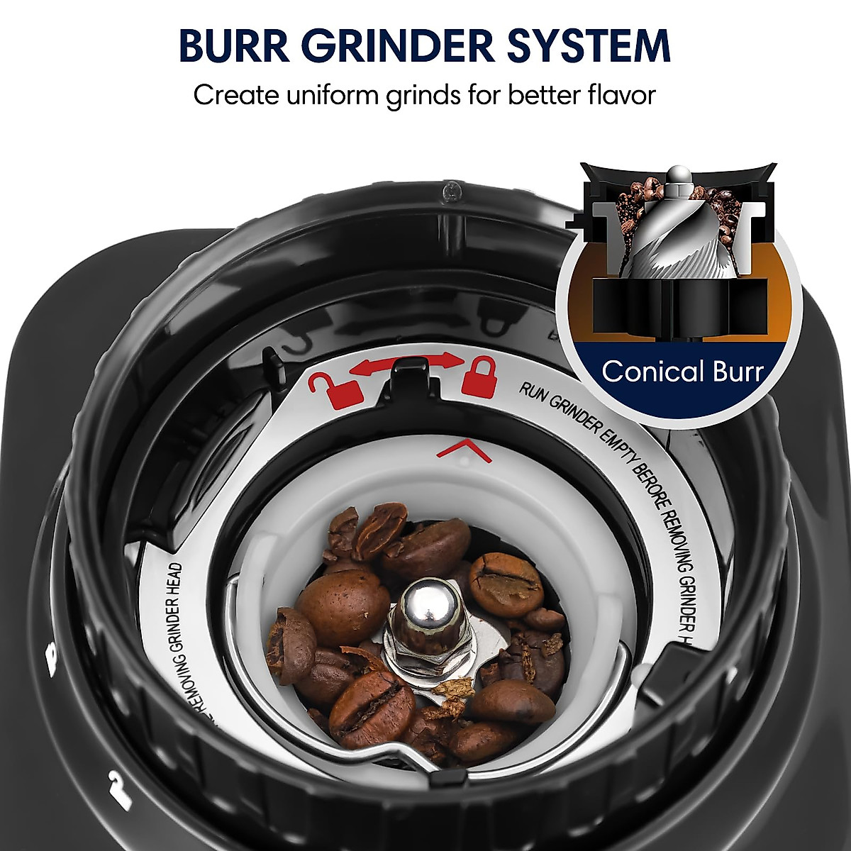 Conical Burr Coffee Grinder, Anti-static Electric Coffee Bean Grinder with 48 Grind Settings, Large Touchscreen Automatic Espresso Grinder for Espresso, Drip Coffee and French Press, Gift for Friend